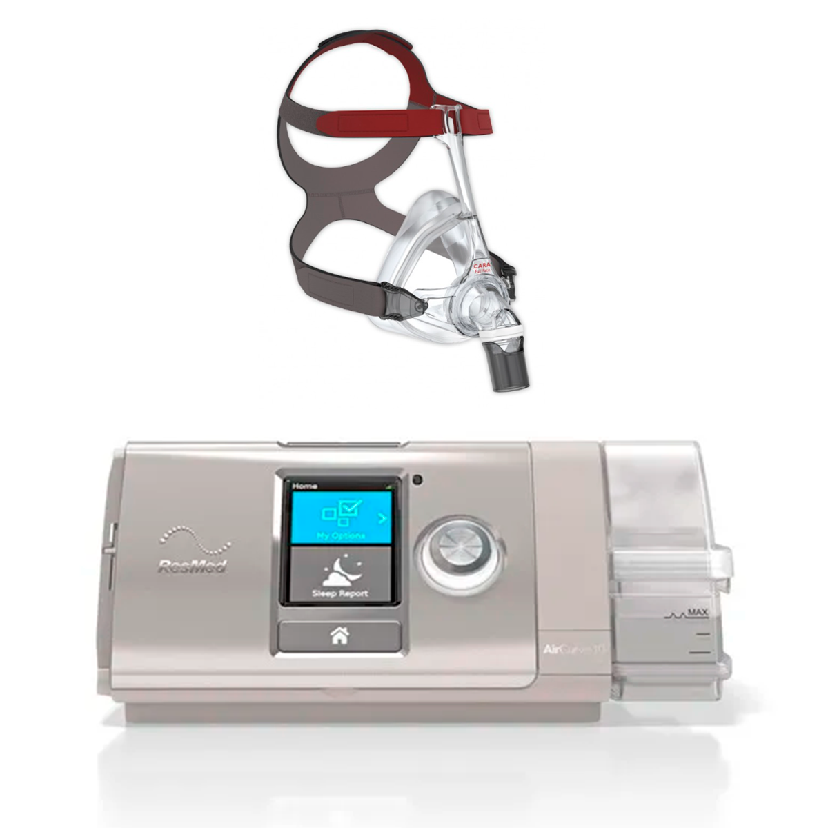 BiPAP Auto con Humidificador AirCurve 10 VAuto y Mascarilla CARA Orona ...